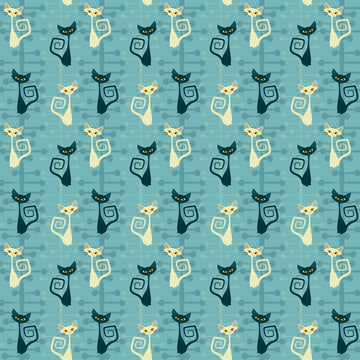 1950s Atomic Cats Pattern #10 Fabric - Blue