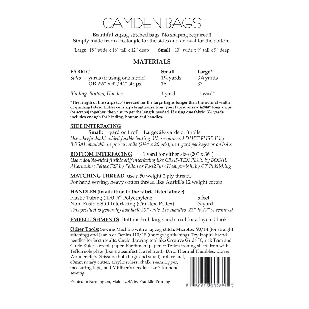 Camden Bags Patterns, Aunties Two Patterns