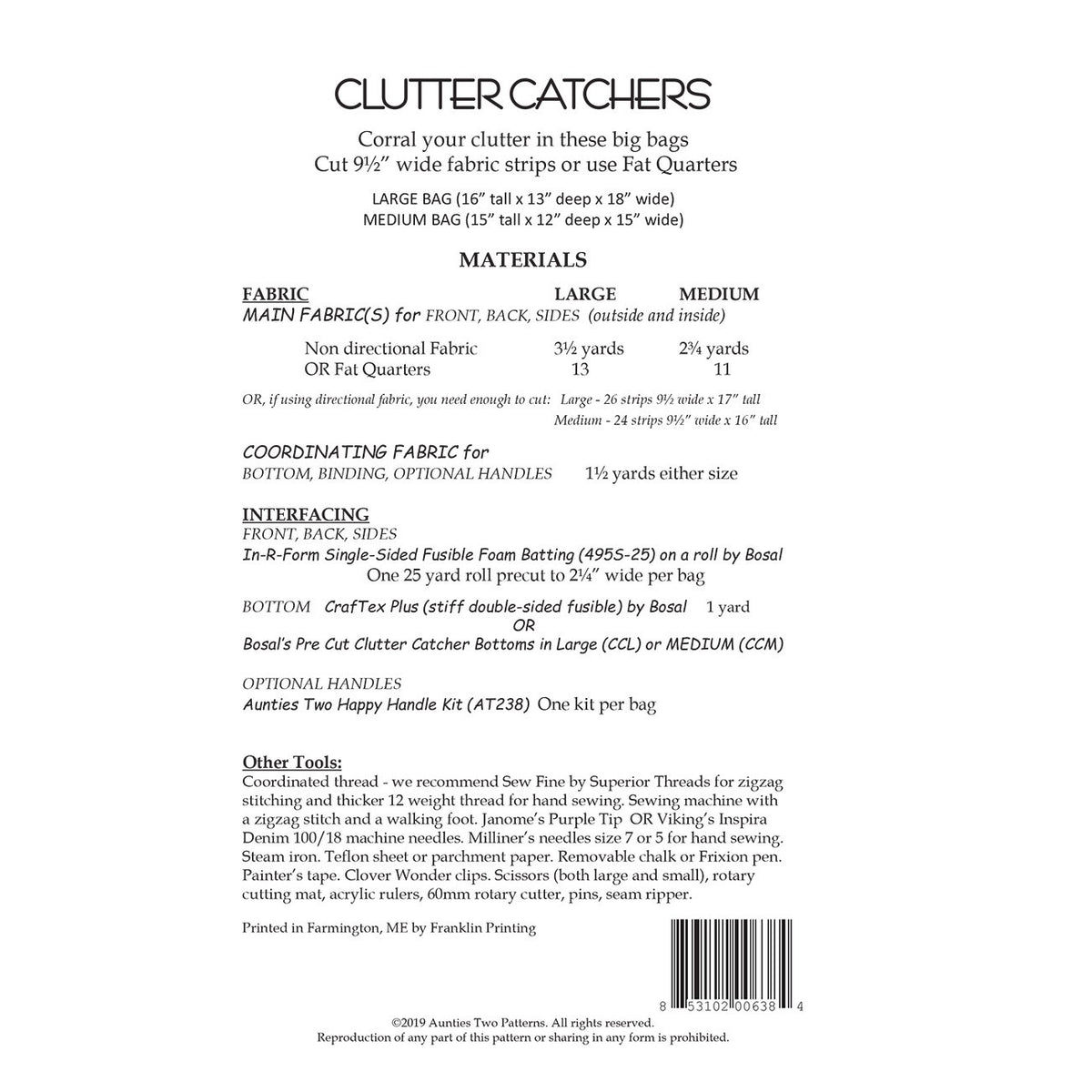 Clutter Catchers Pattern - Aunties Two