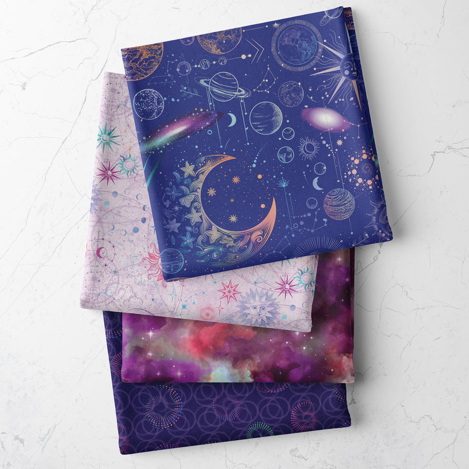Celestial Skies Fabric Collection - Sun and Moon Tonal Fuchsia