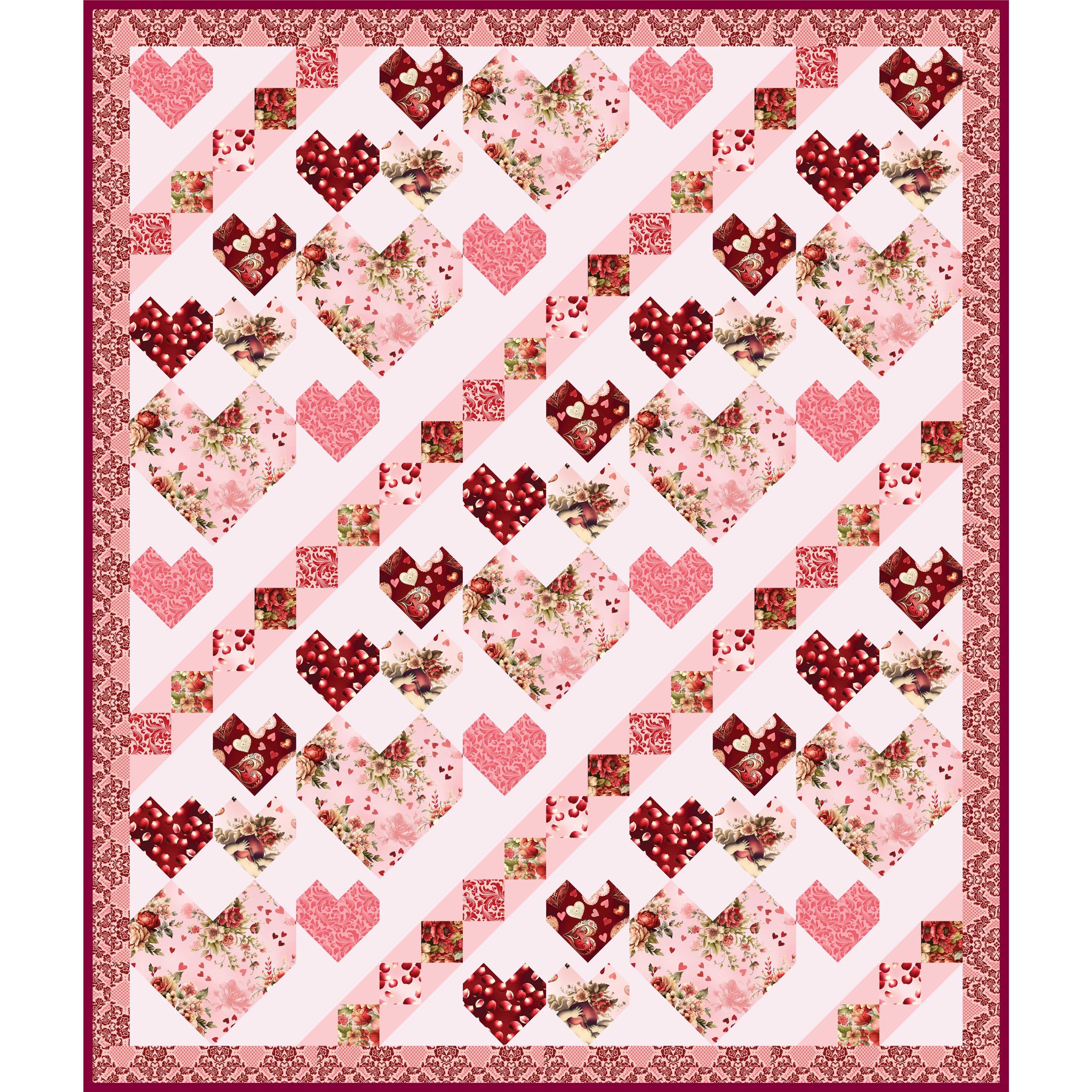 Cupid's Arrow Fabric Collection - Romantic Hearts Red Velvet
