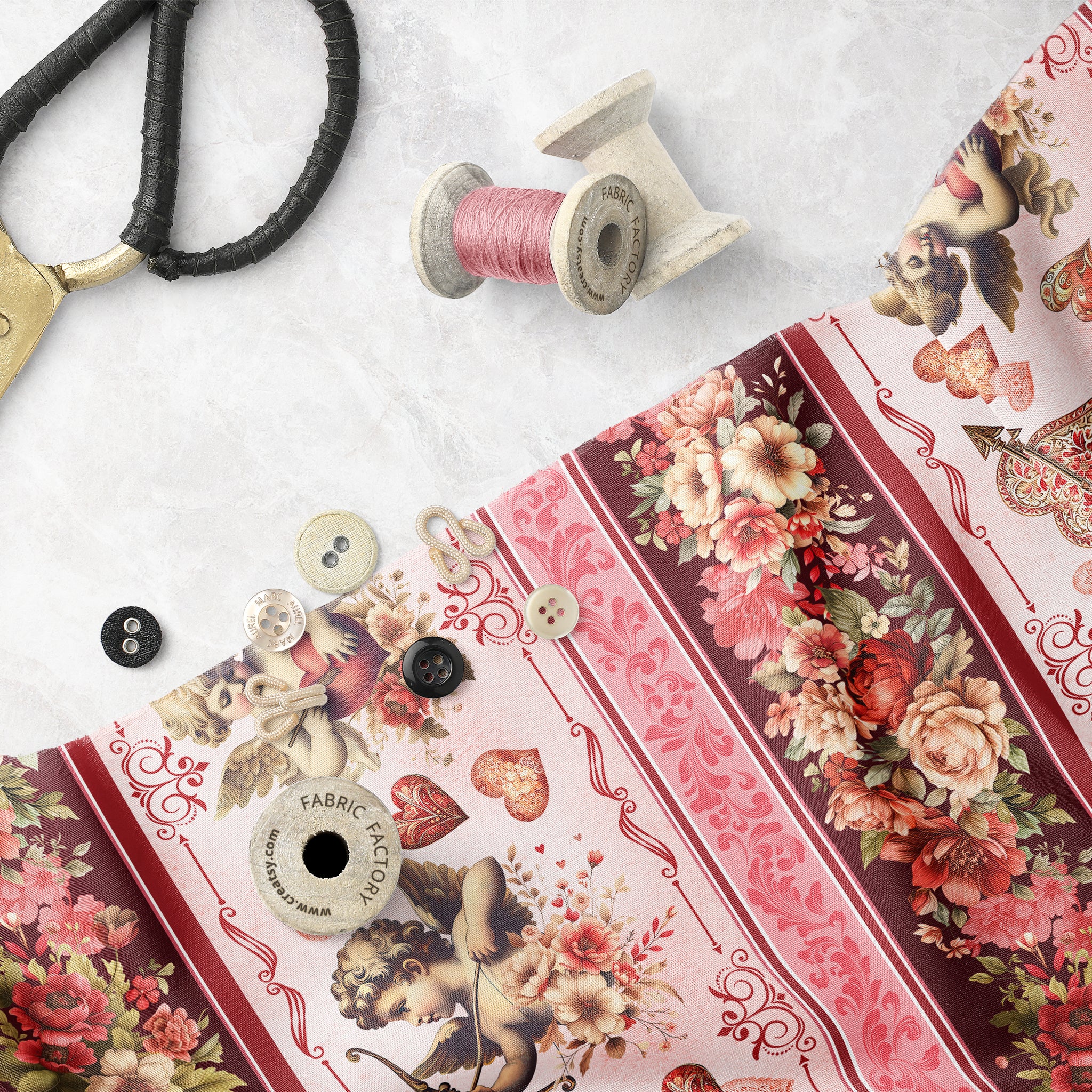 Cupid's Arrow Fabric Collection - Romantic Floral Red Velvet