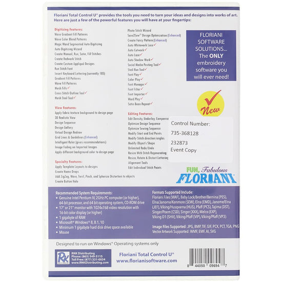 Floriani Total Control "U" Professional Embroidery Software