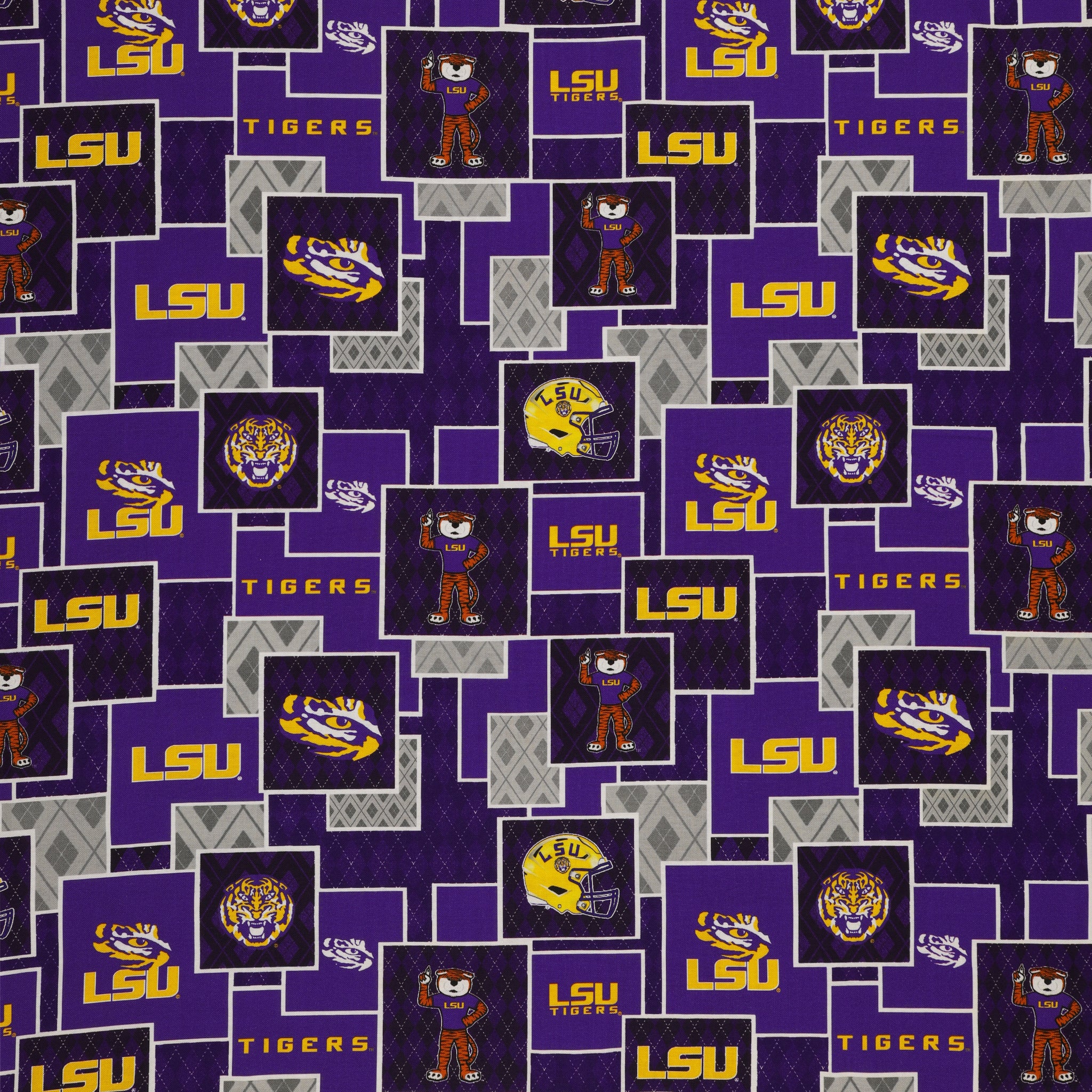 Louisiana State University Argyle Boxes Fabric