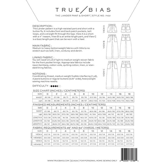 Lander Pant & Short Pattern - True Bias