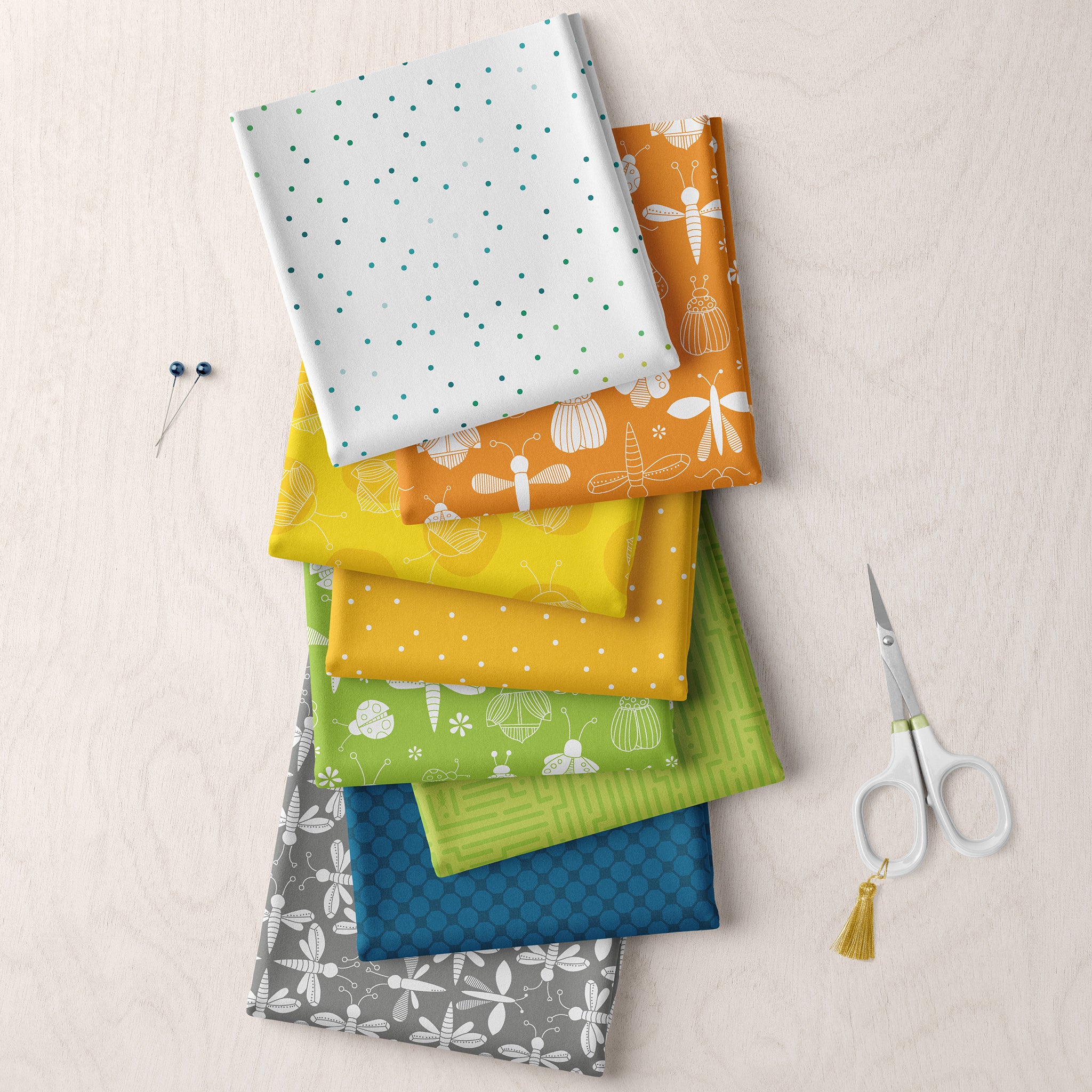 Lucky Bugs Fabric Collection - Mazing Lime/Green