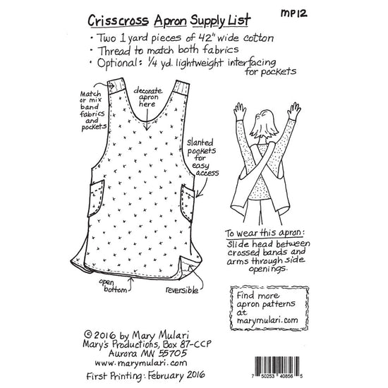 Crisscross Apron Pattern, Mary Mulari Designs