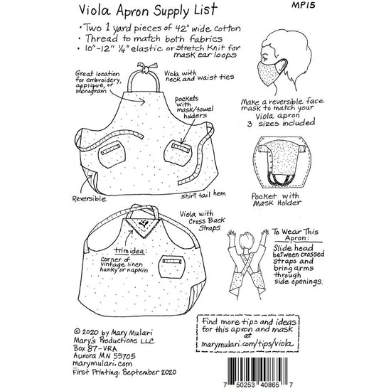 Viola Apron Pattern, Mary Mulari Designs