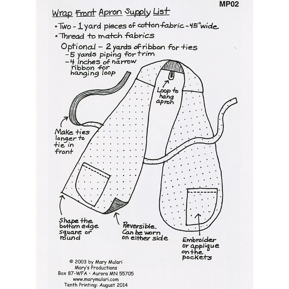 Wrap Front Apron Pattern, Mary Mulari Designs