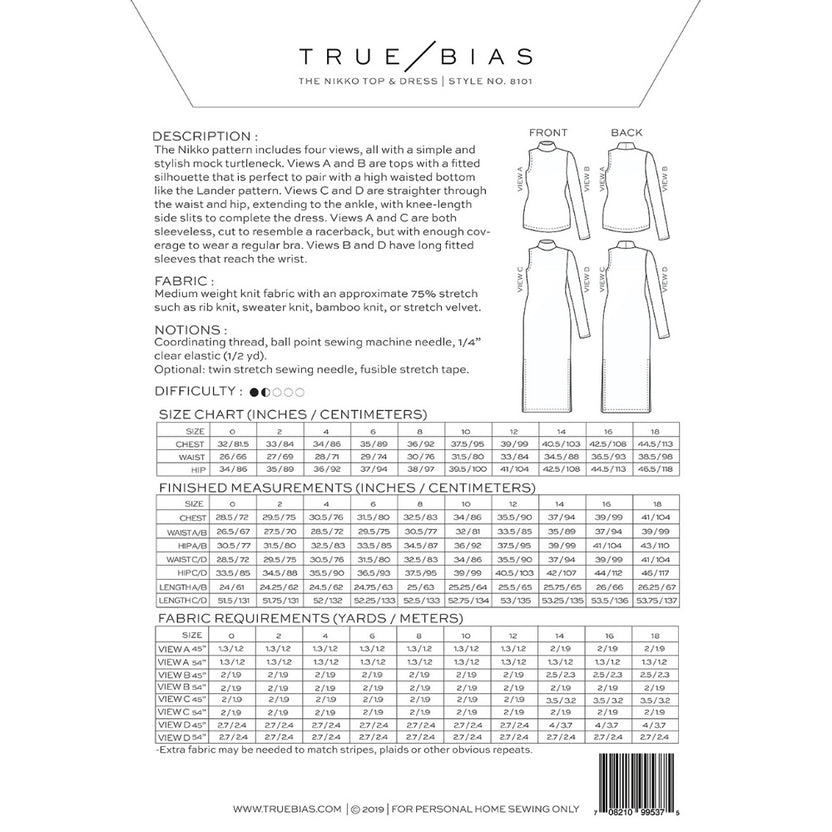 Nikko Top & Dress Pattern - True Bias