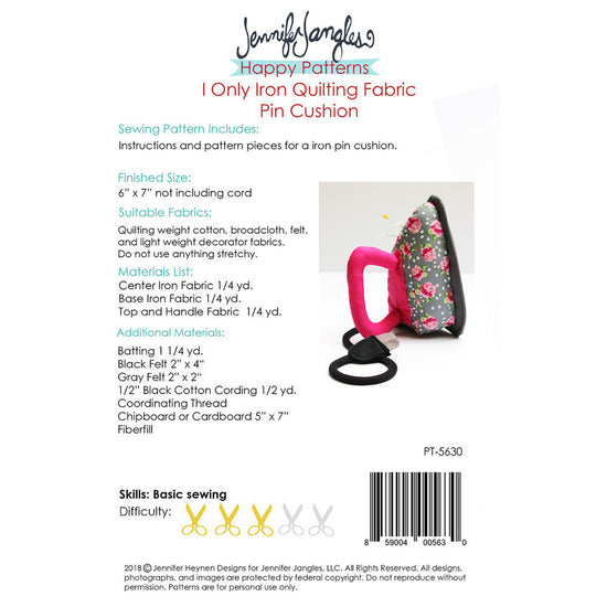 I Only Iron Quilt Fabric Pin Cushion Pattern