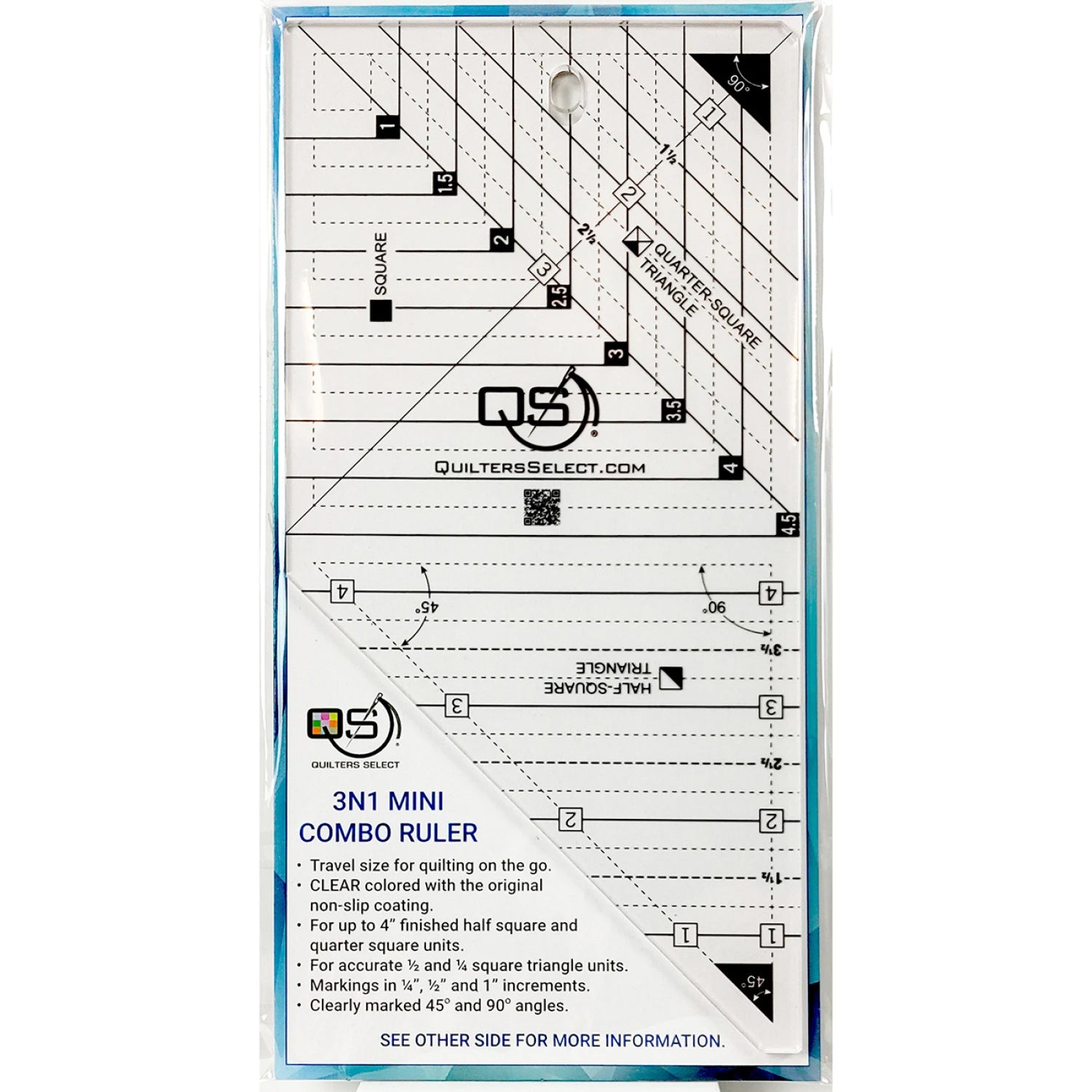 Quilters Select Crystal Clear Mini 3-In-1 Combo Ruler
