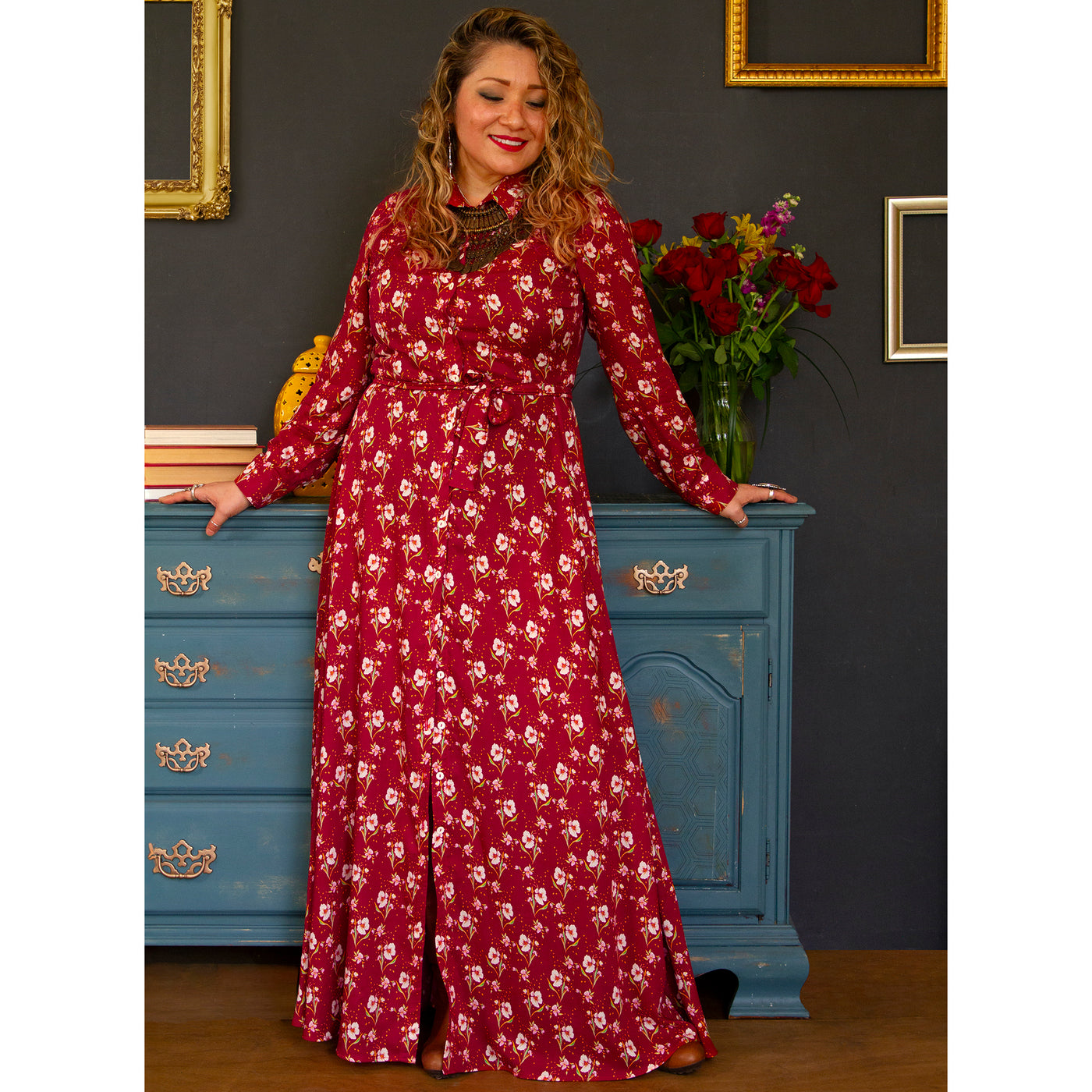 Dancing Grace Rouge Fabric in Rayon
