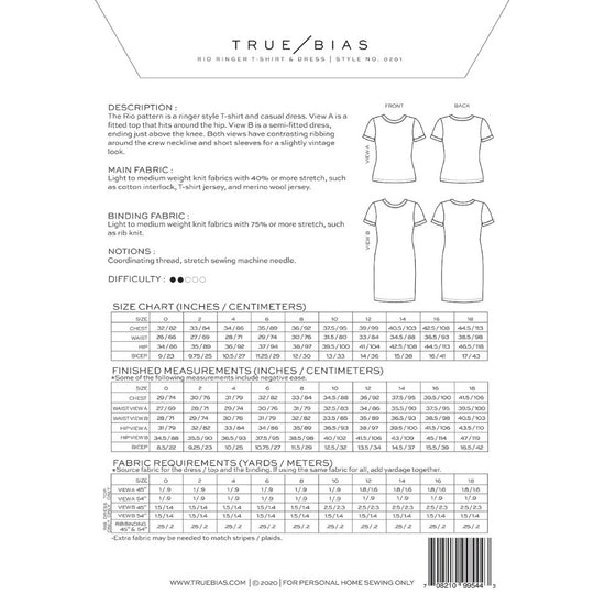 Rio Ringer T-shirt & Dress Pattern - True Bias