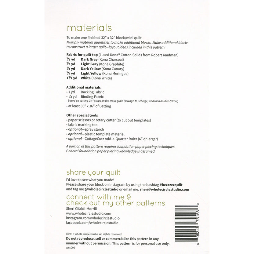 Bzzzzzz Mini Quilt Pattern