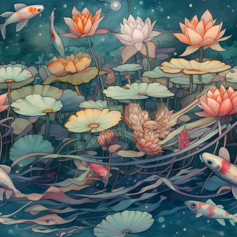 Asian Pond Pattern #8 Fabric