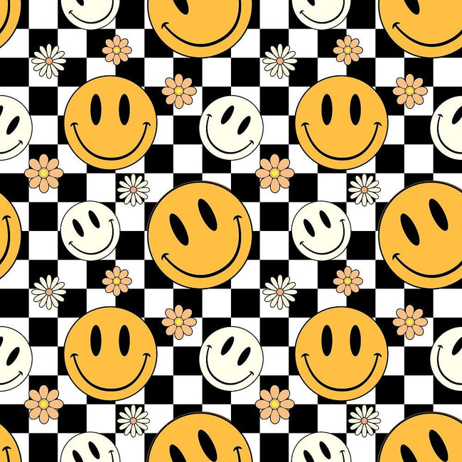 Checkered Smiley Faces Fabric - 70s