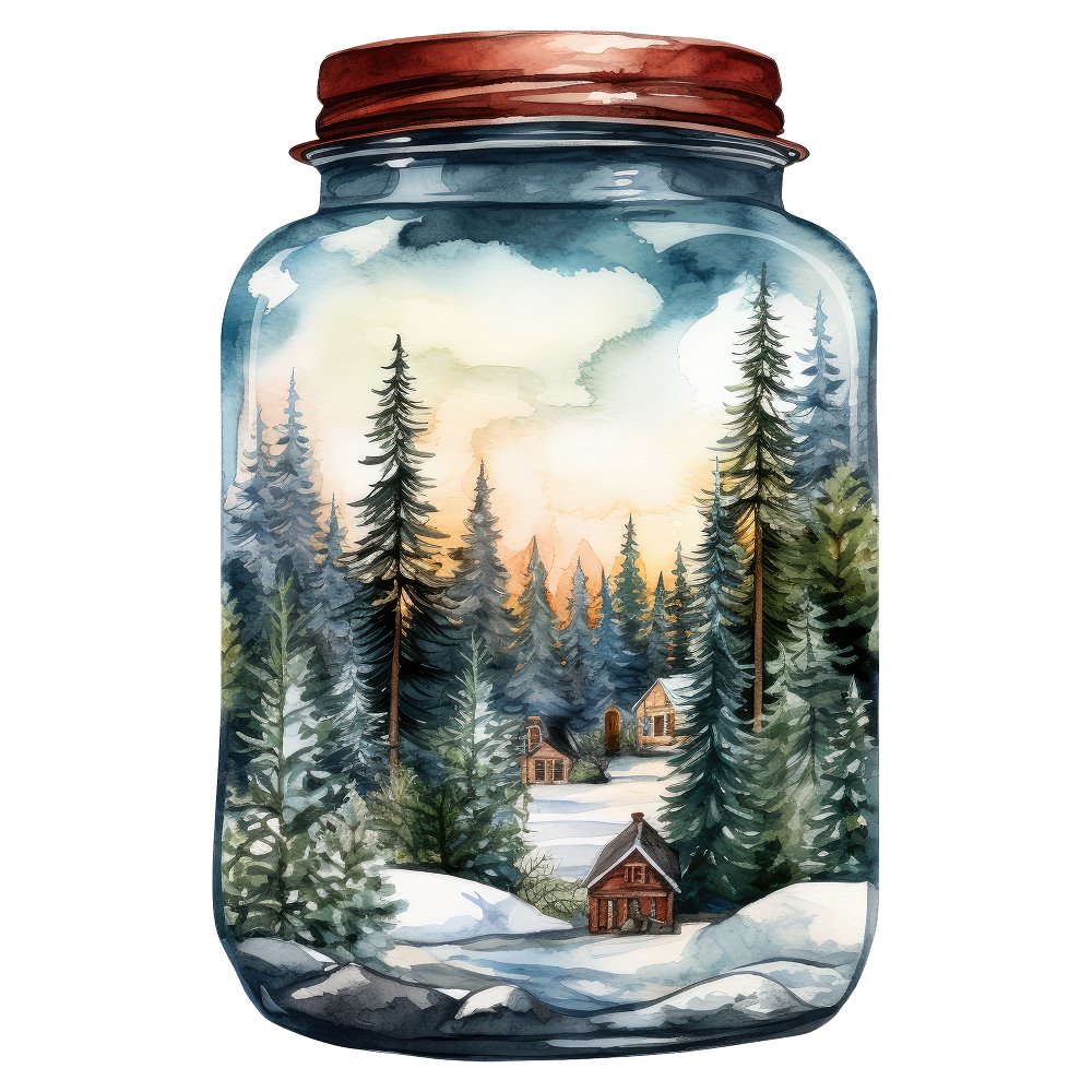 Christmas Cabins in a Jar Fabric Panel