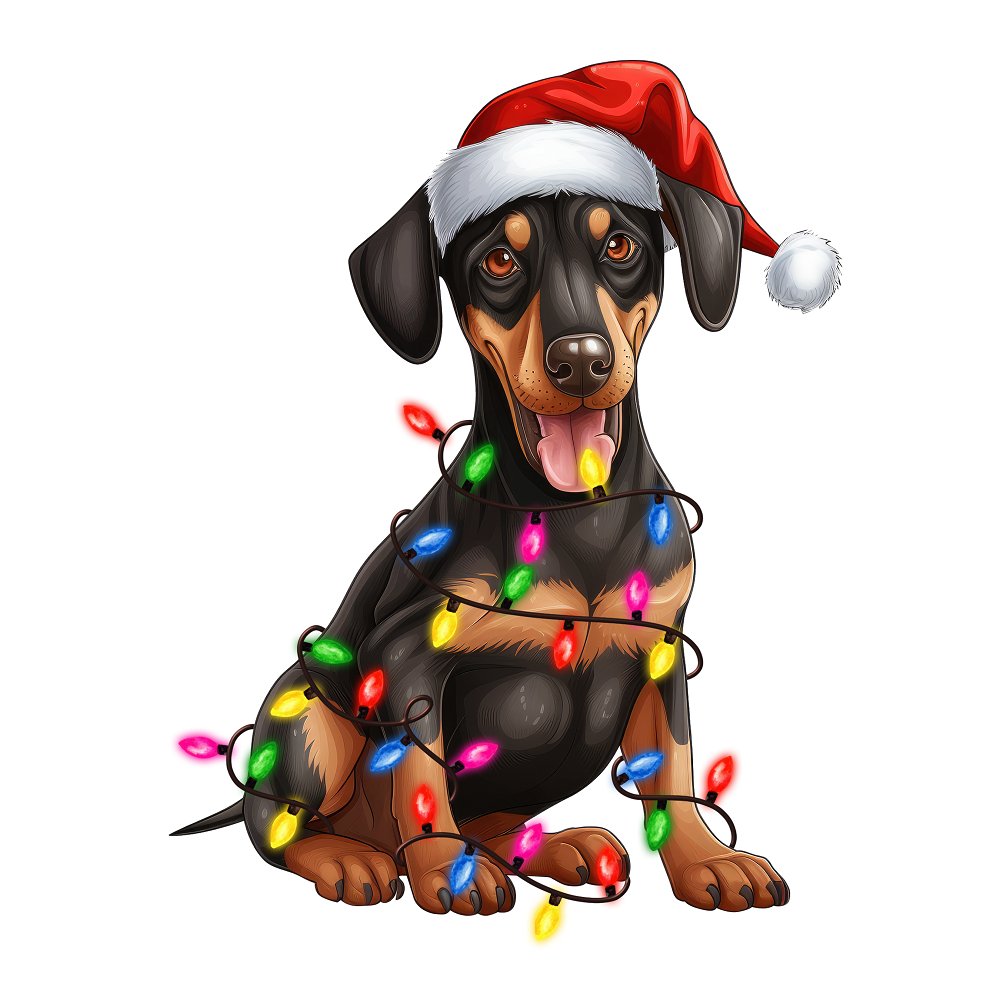 Christmas Lights & Doberman Pinscher Fabric Panel