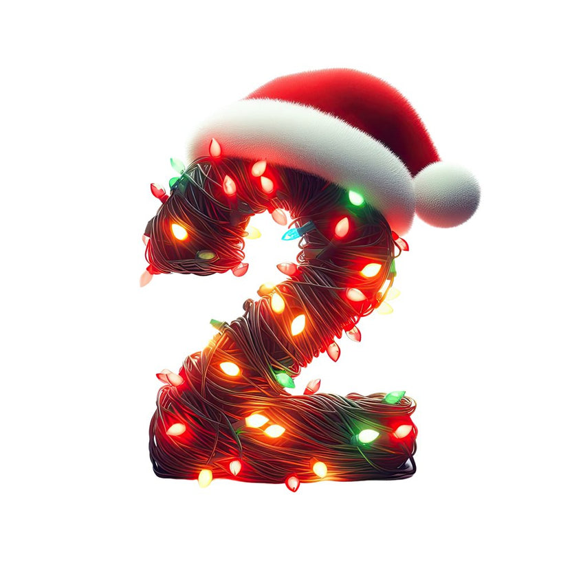 Christmas Lights Wrapped Letter ''2'' Fabric Panel