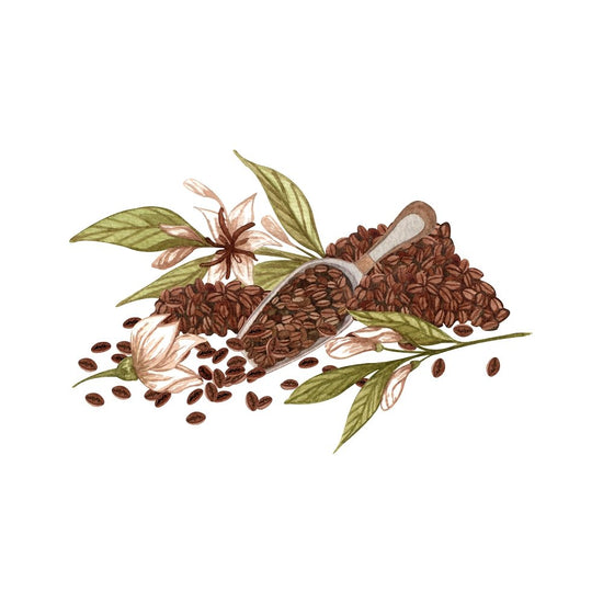 Coffee Bean and Flowers Fabric Panel
