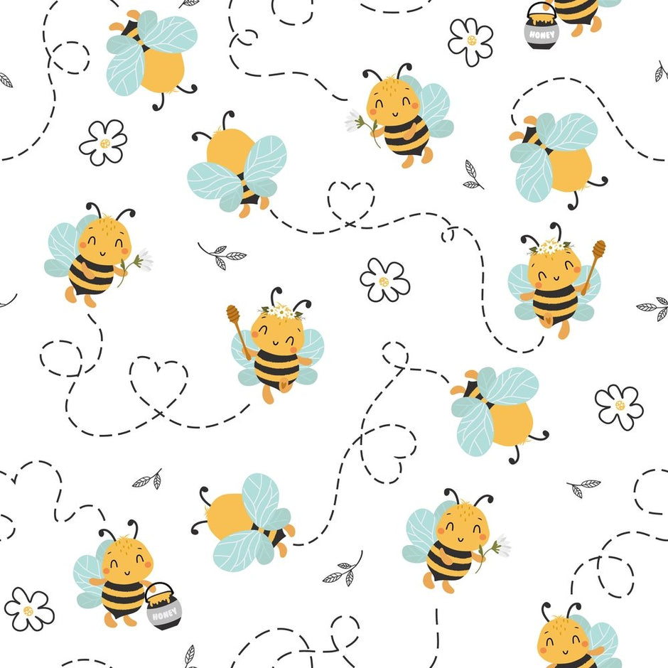 Cute Bees Main Fabric - White