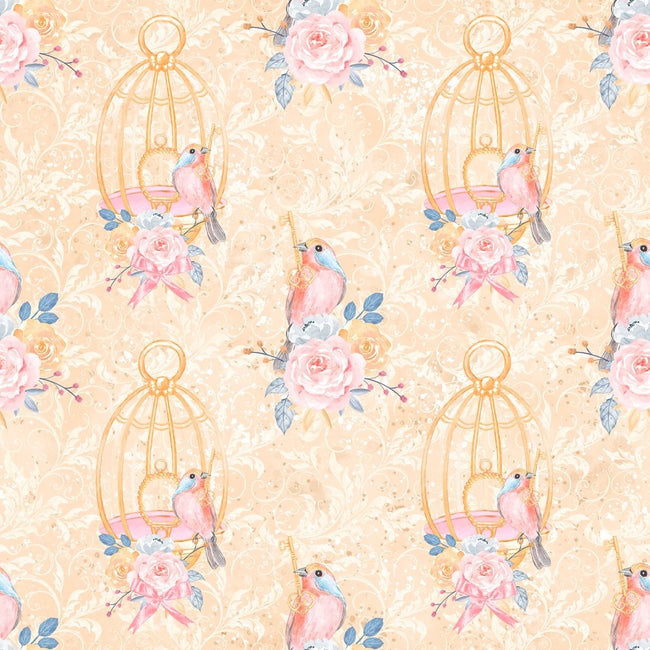 Cute Birds and Flowers Bird Cage Fabric - Yellow