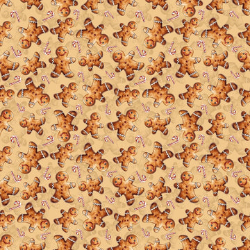 Cute Gingerbread Men Fabric - Tan