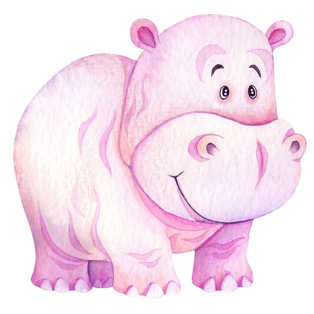 Cute Watercolor Hippo Fabric Panel