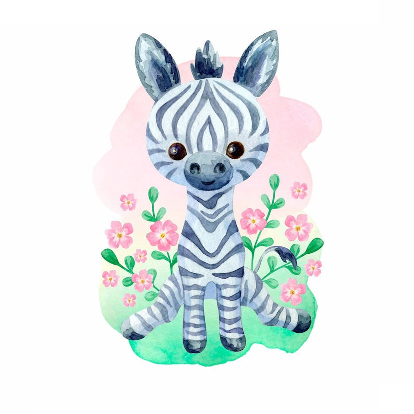Cute Watercolor Zebra Fabric Panel