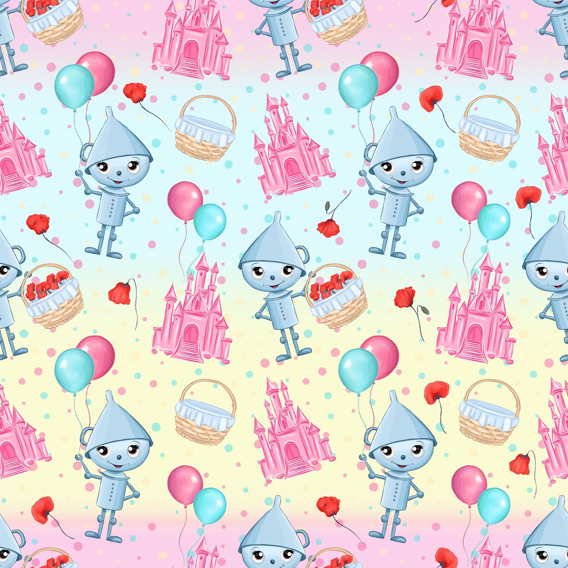 Cute Wizard of OZ Tin Man Fabric - Multi