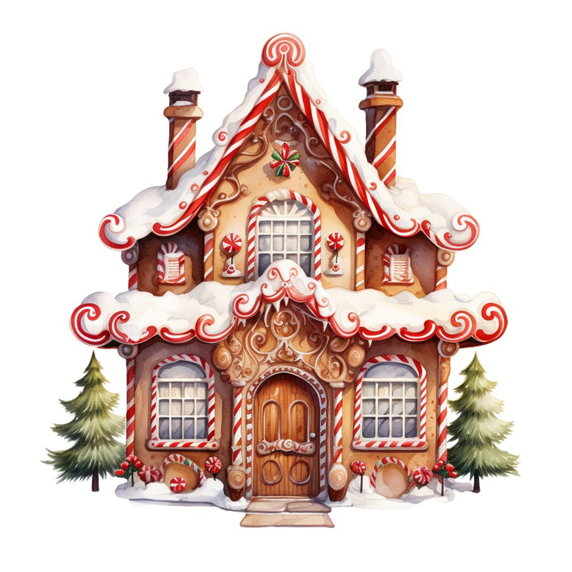 Elegant Gingerbread House Scene #1 Fabric Panel