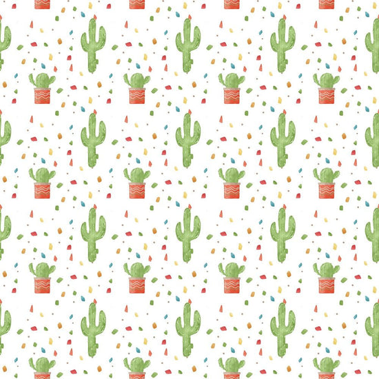 Fiesta! Cactus Allover Fabric - White