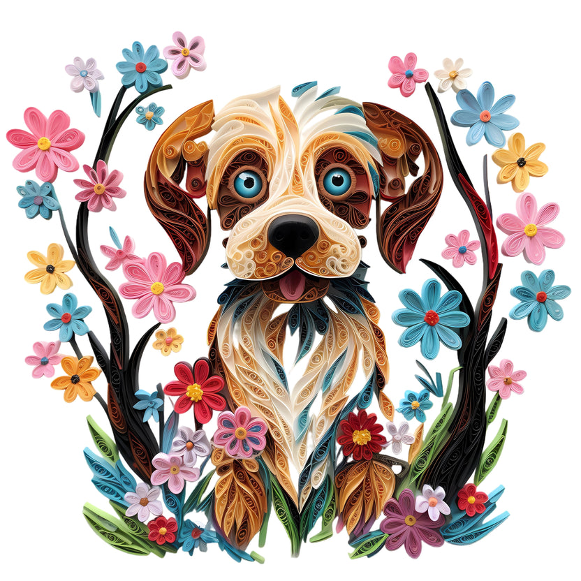Floral Dogs #18 Fabric Panel