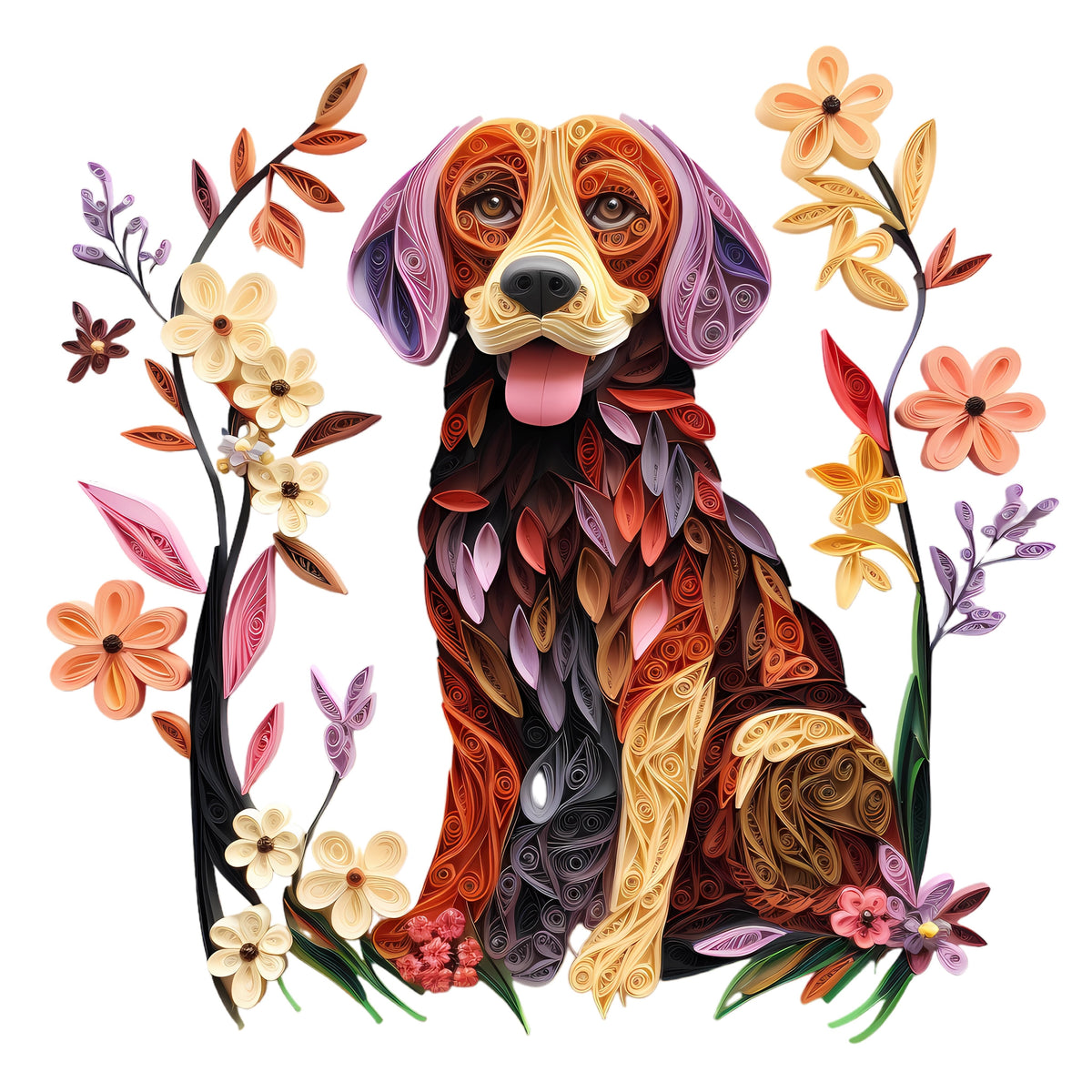 Floral Dogs #20 Fabric Panel