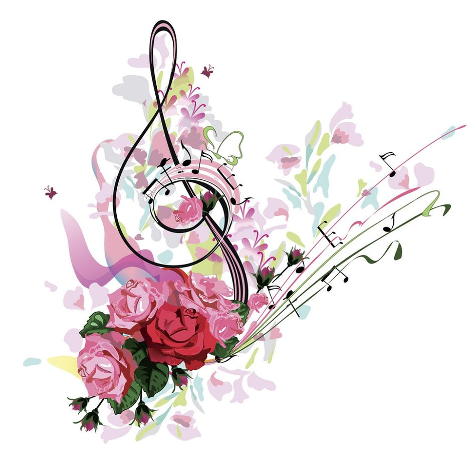 Floral Treble Clef Fabric Panel