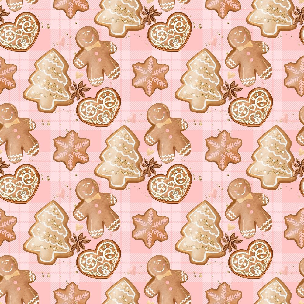 Gingerbread Cookies On Plaid Fabric - Pink