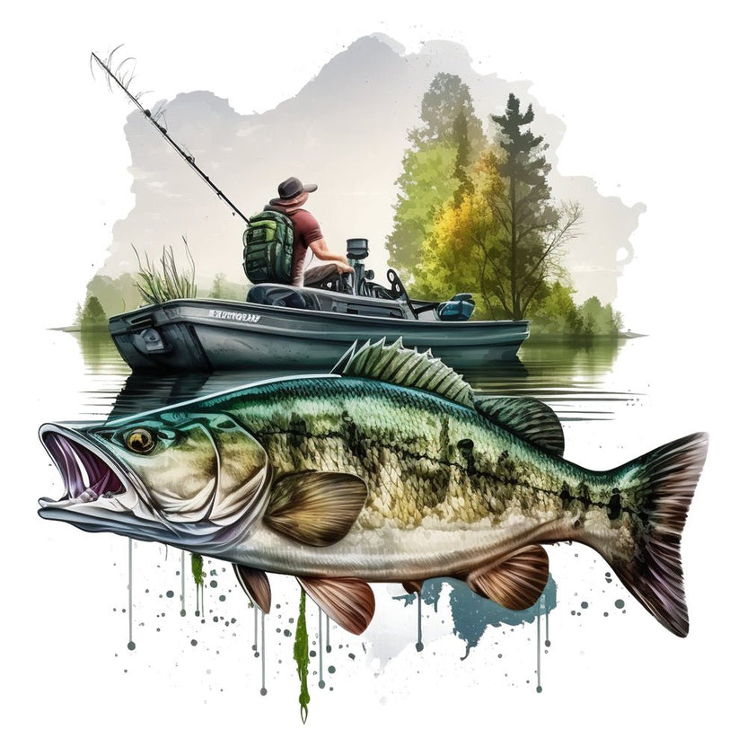 Gone Bass Fishing Scene #2 Fabric Panel