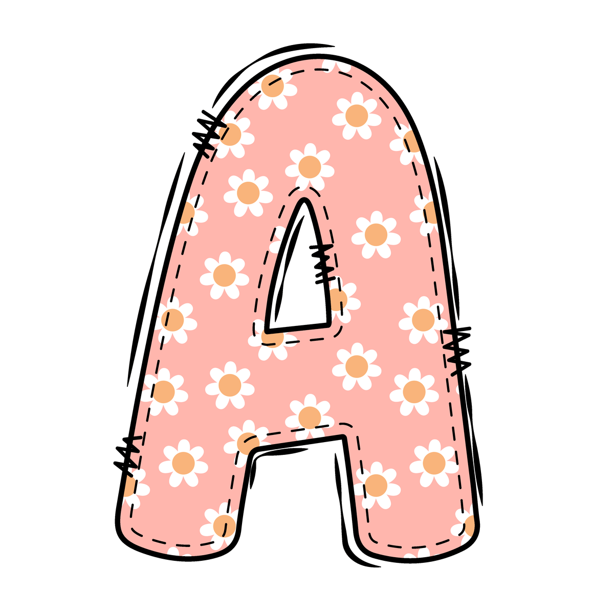 Groovy Doodle Flowers ''A'' Fabric Panel