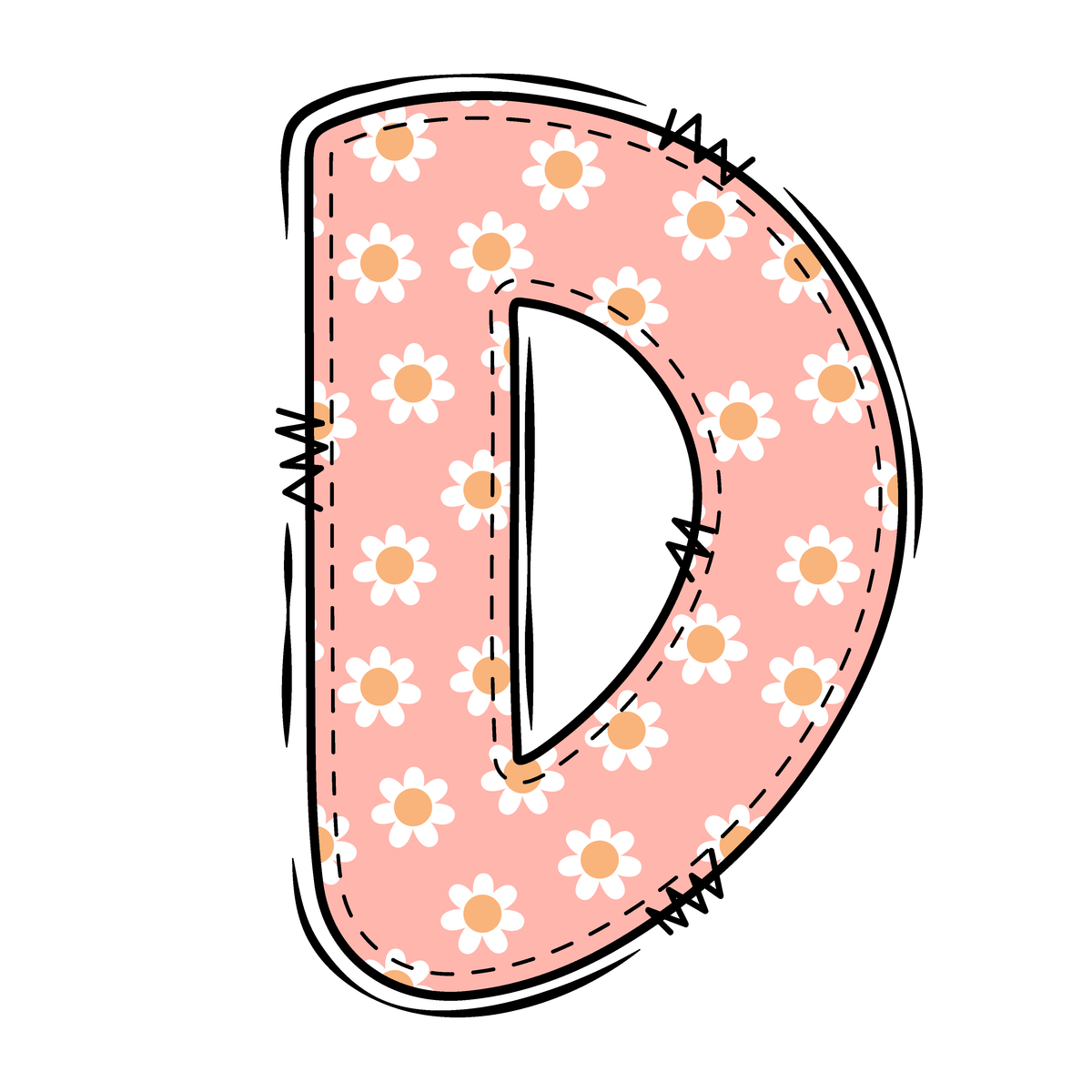 Groovy Doodle Flowers ''D'' Fabric Panel