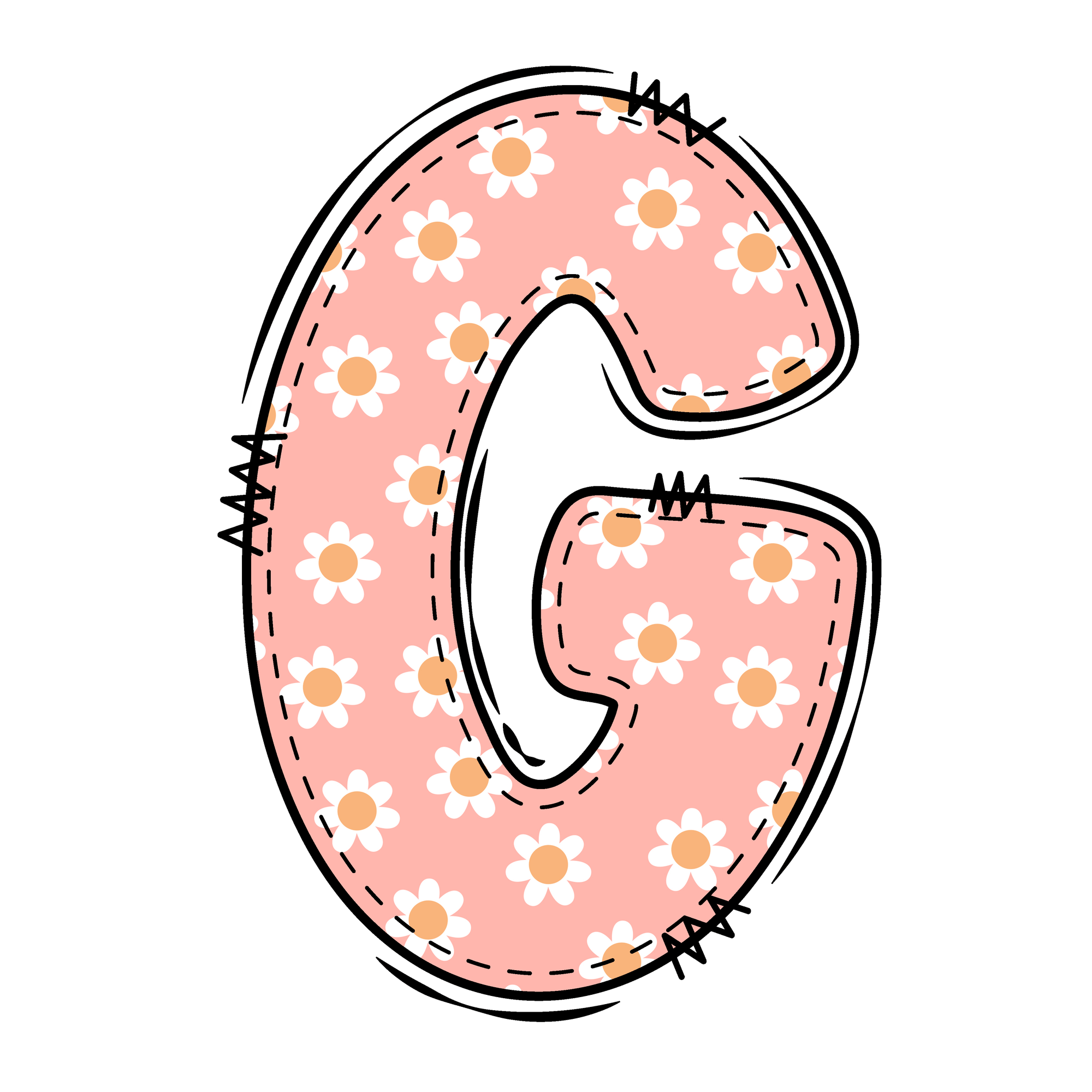 Groovy Doodle Flowers ''G'' Fabric Panel