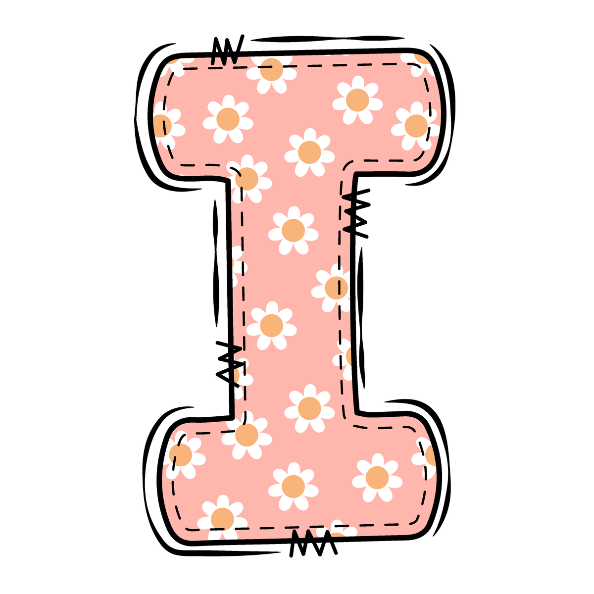 Groovy Doodle Flowers ''I'' Fabric Panel