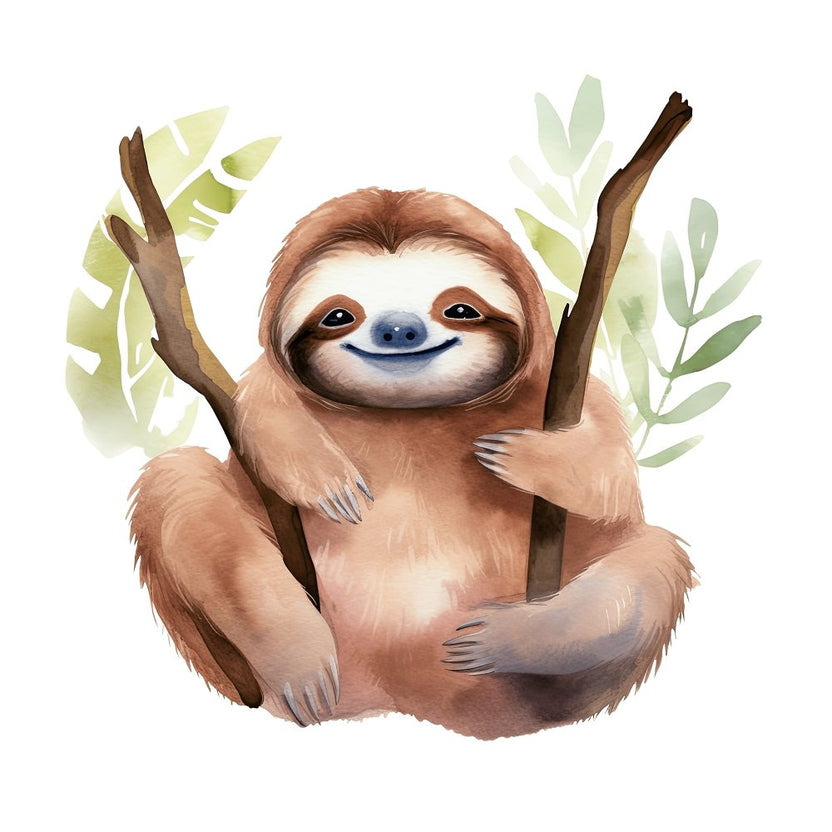 Hand Drawn Sloths Portrait #12 Fabric Panel