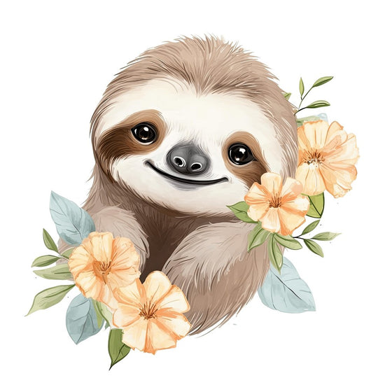 Hand Drawn Sloths Portrait #5 Fabric Panel