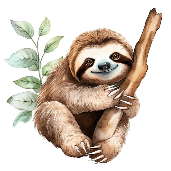 Hand Drawn Sloths Portrait #6 Fabric Panel