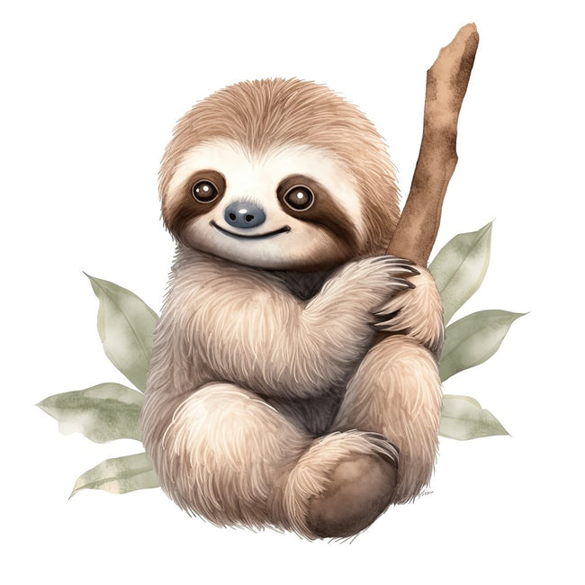 Hand Drawn Sloths Portrait #9 Fabric Panel