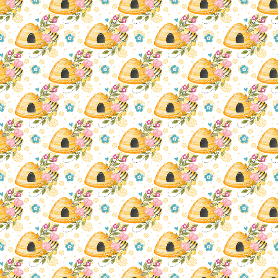 Honey Bee Hives On Flowers Fabric - White