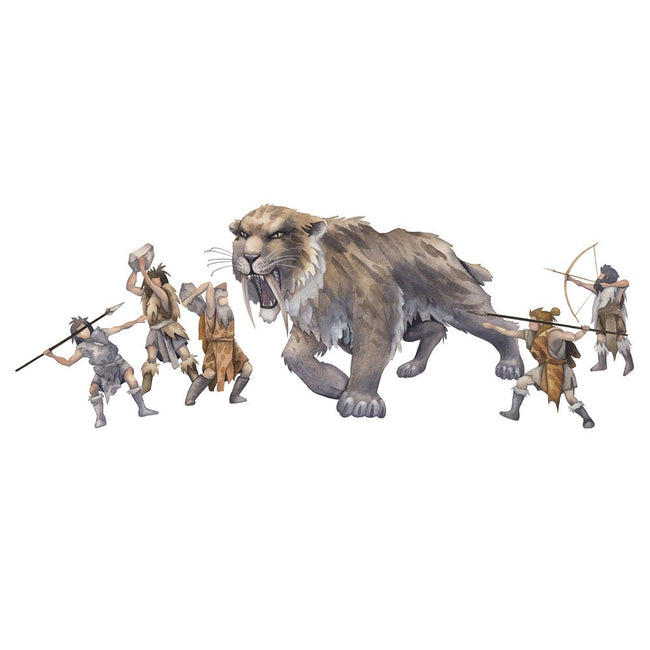 Ice Age Caveman Hunting Scene Fabric Panel
