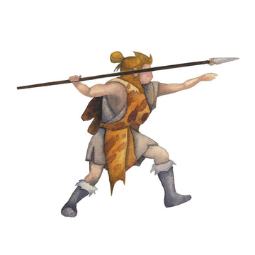 Ice Age Caveman Hunting with Spear Fabric Panel