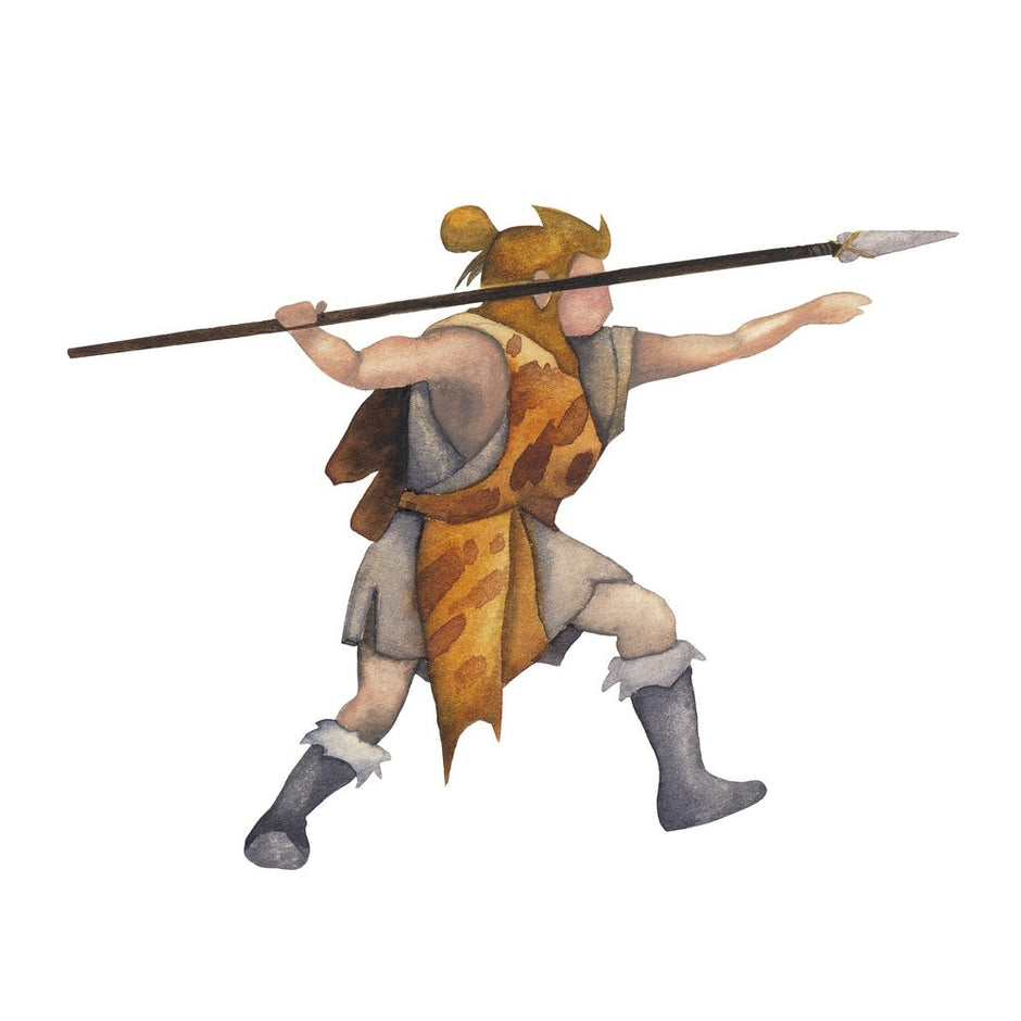 Ice Age Caveman Hunting with Spear Fabric Panel